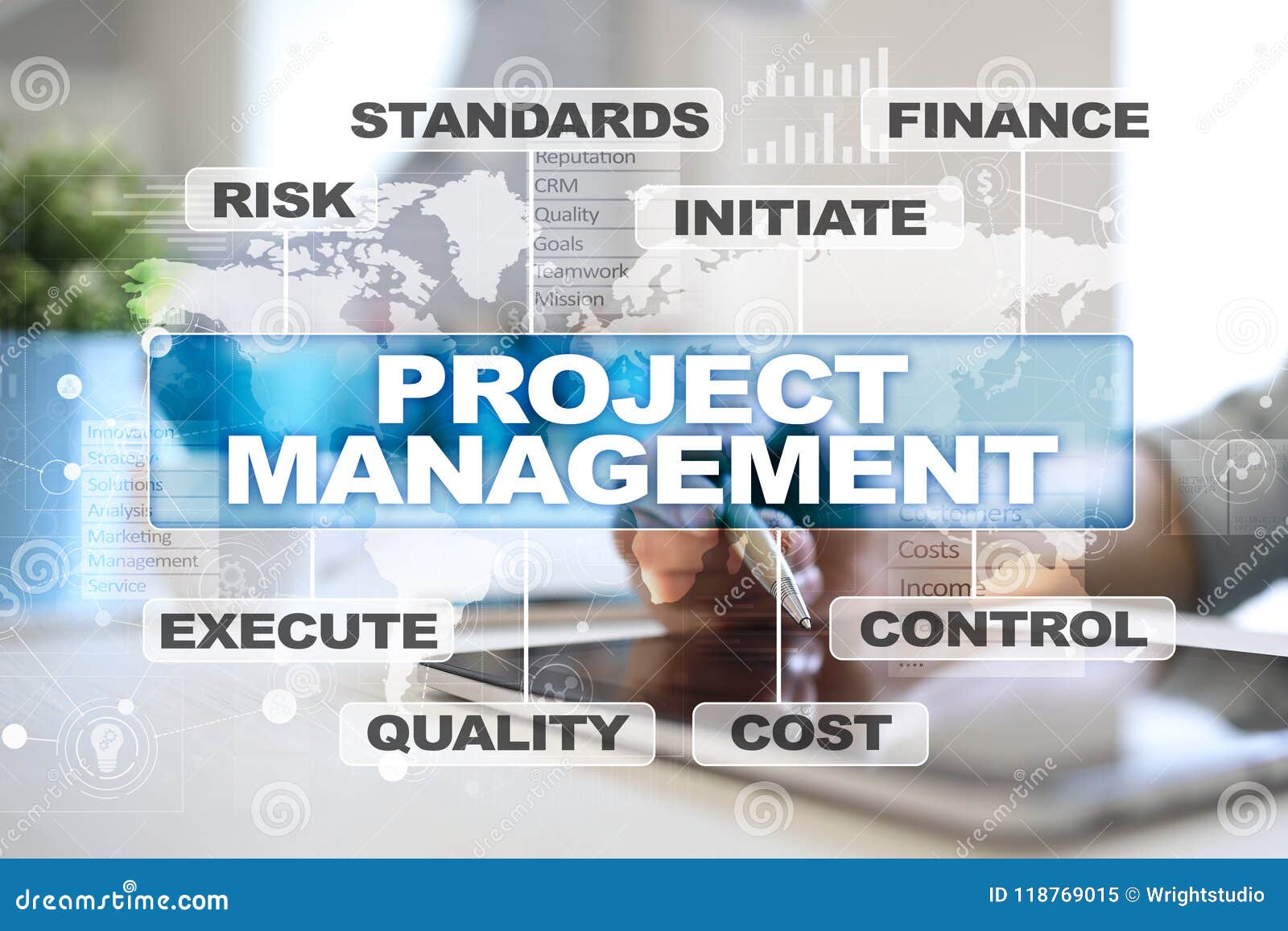 Project Management on the Virtual Screen. Business Concept. Stock Image ...