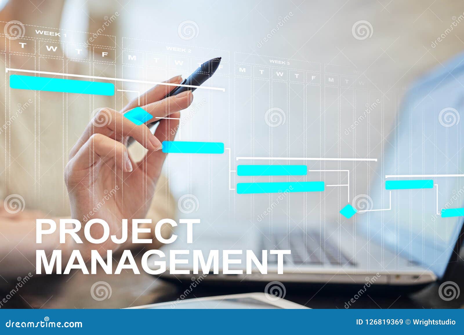 Project Management on the Virtual Screen. Business Concept. Stock Image ...