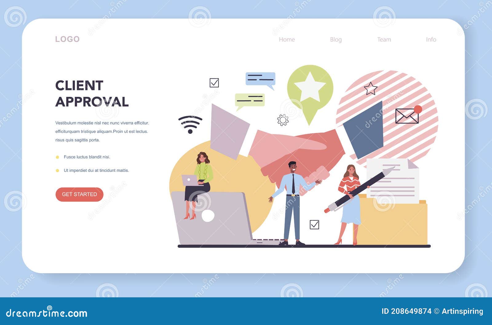 Project Management Web Banner or Landing Page. Client Approval Stock ...
