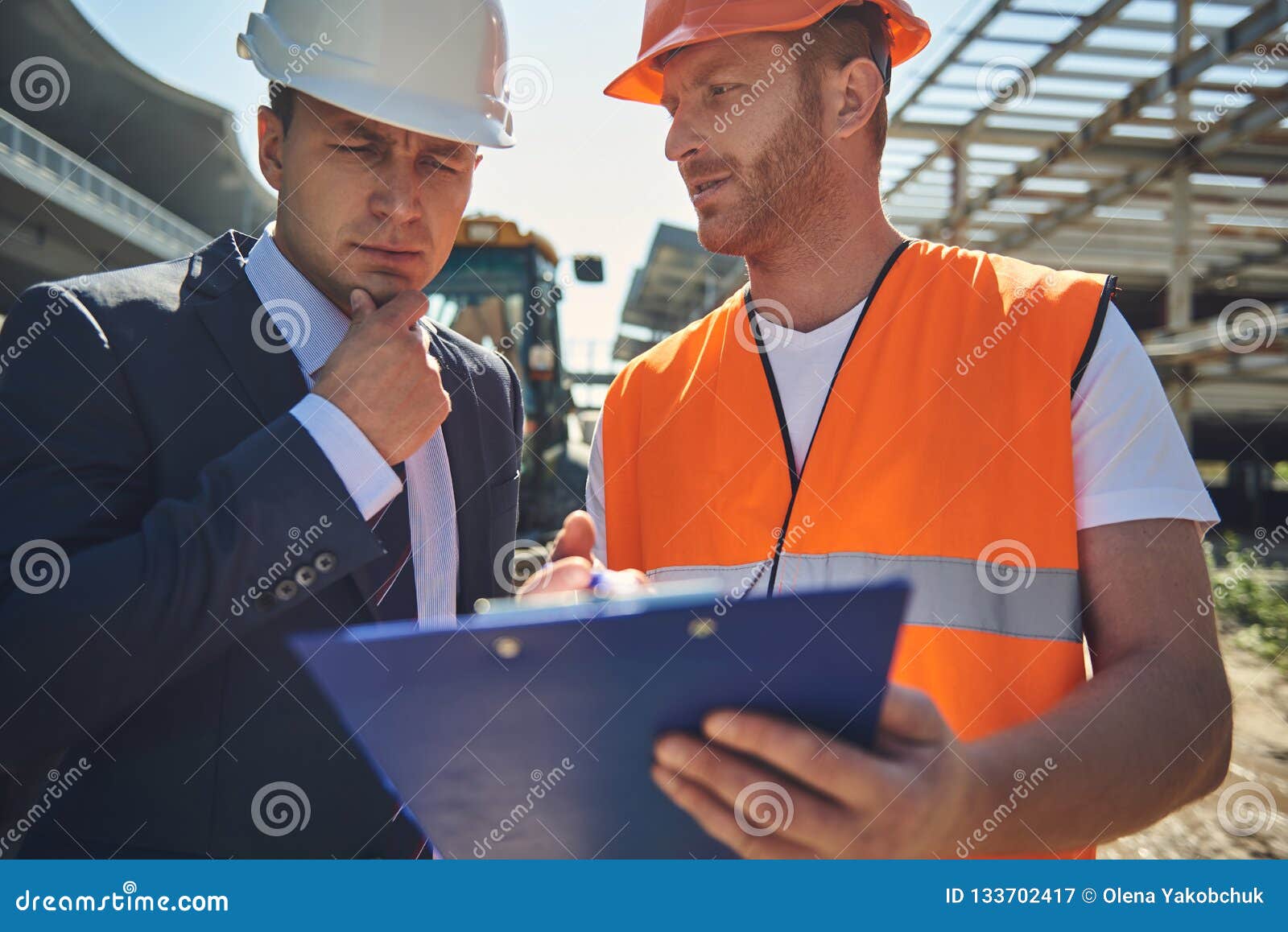 Project Manager is Communicating with Worker Man Stock Image - Image of ...
