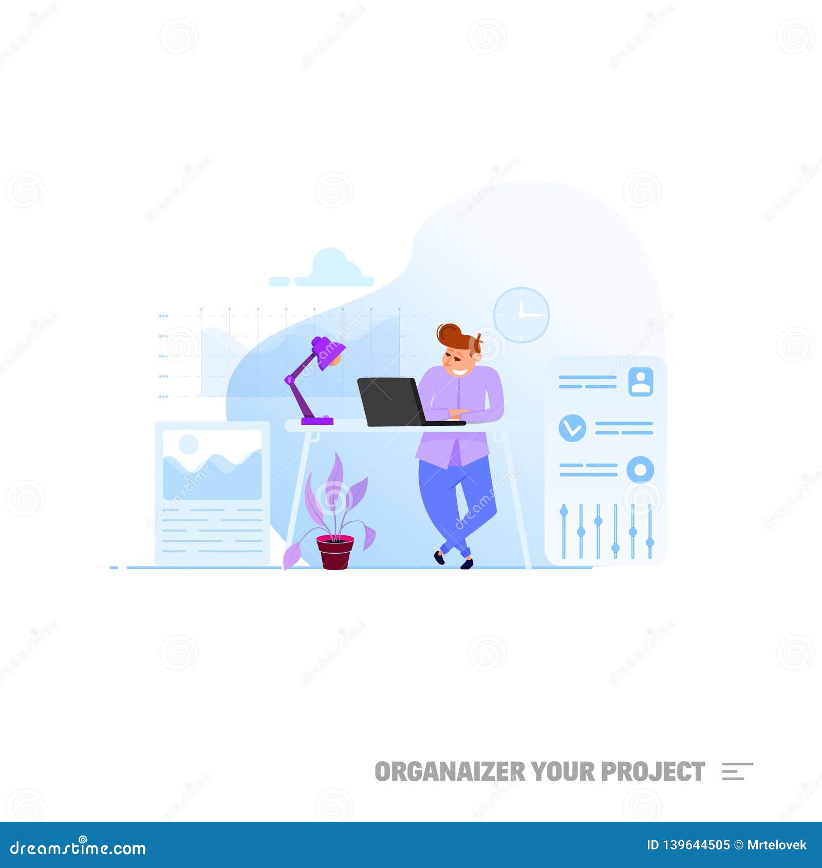 Project Manager Concept Flat Style, on a White Background Stock Vector ...