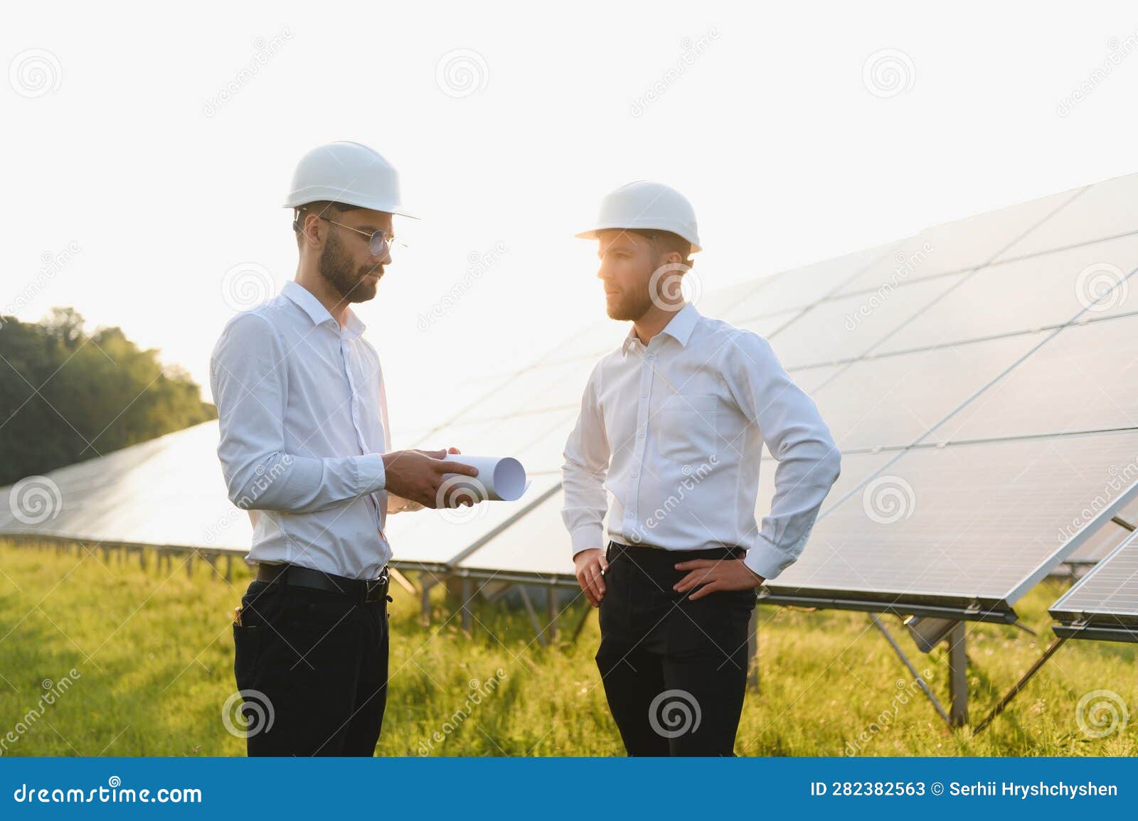 Project Manager Discuss with Worker Installation Process of Solar Panel ...