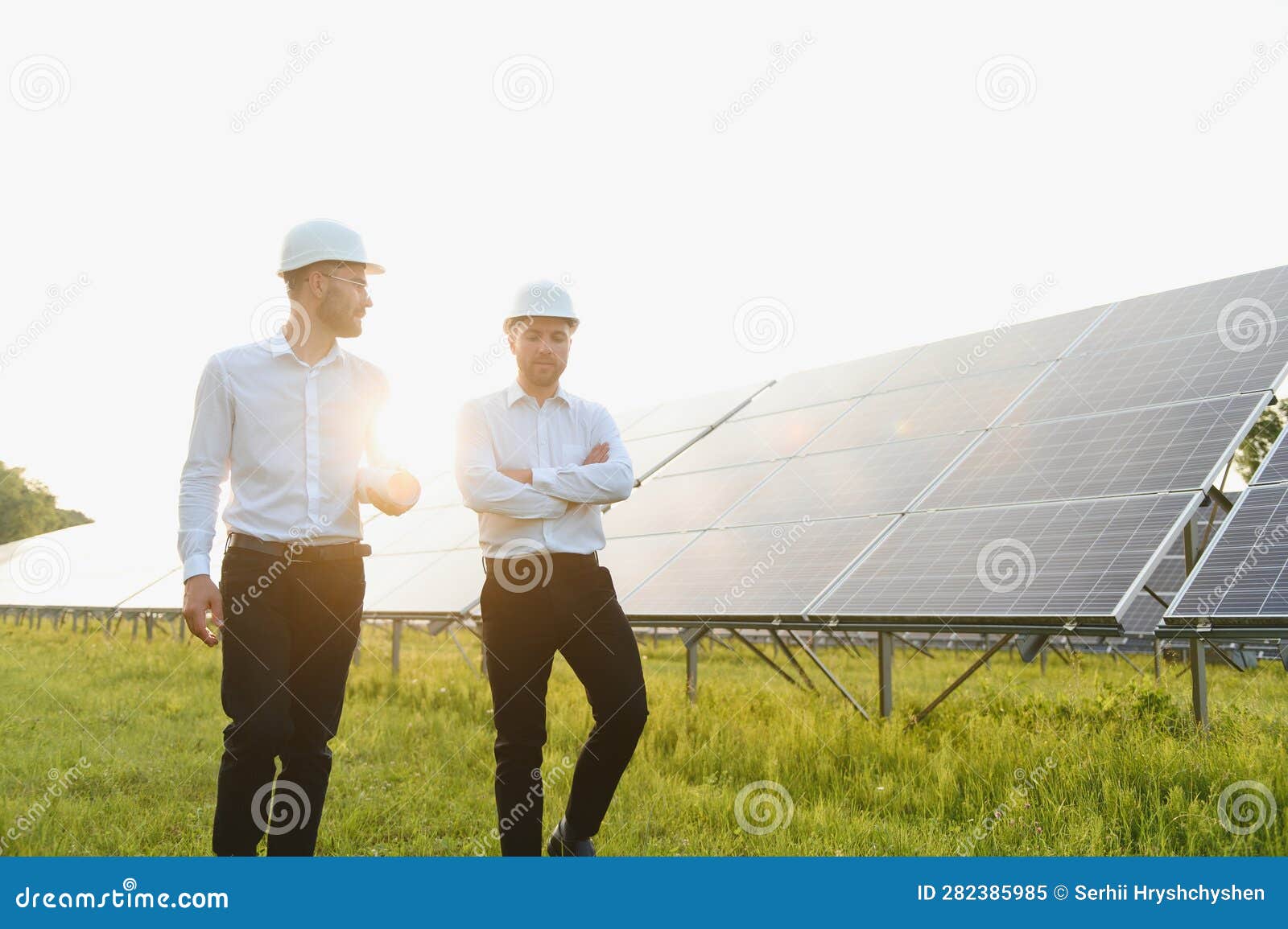 Project Manager Discuss with Worker Installation Process of Solar Panel ...