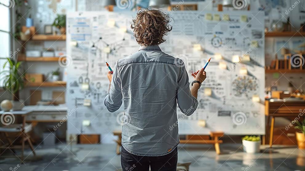 Project Manager Drawing Processes on Whiteboard in Spacious Room. AI ...