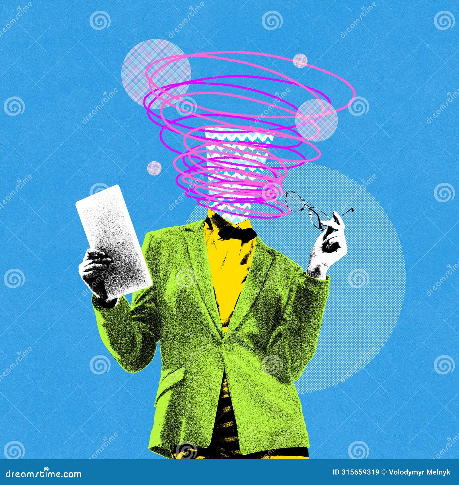 Project Manager in Green Jacket and Doodles Over Head Checking Projects ...