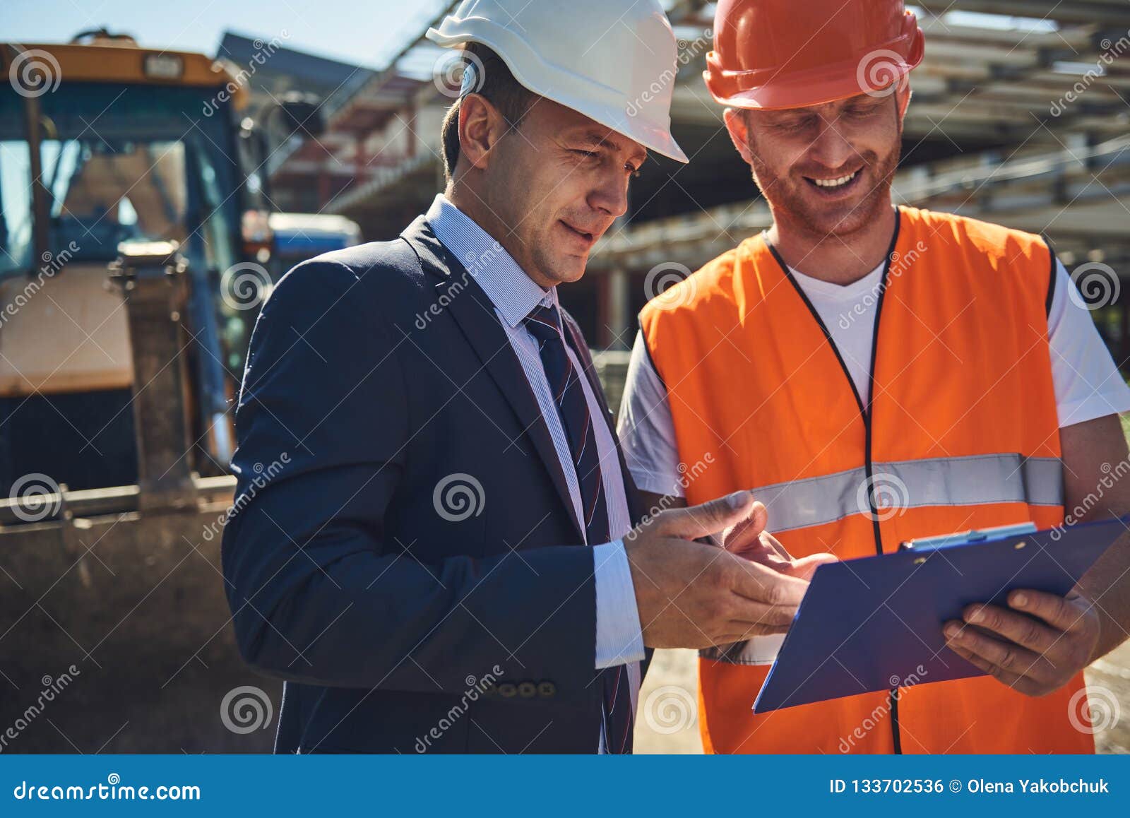 Project Manager is Talking with Builder Outdoor Stock Photo - Image of ...