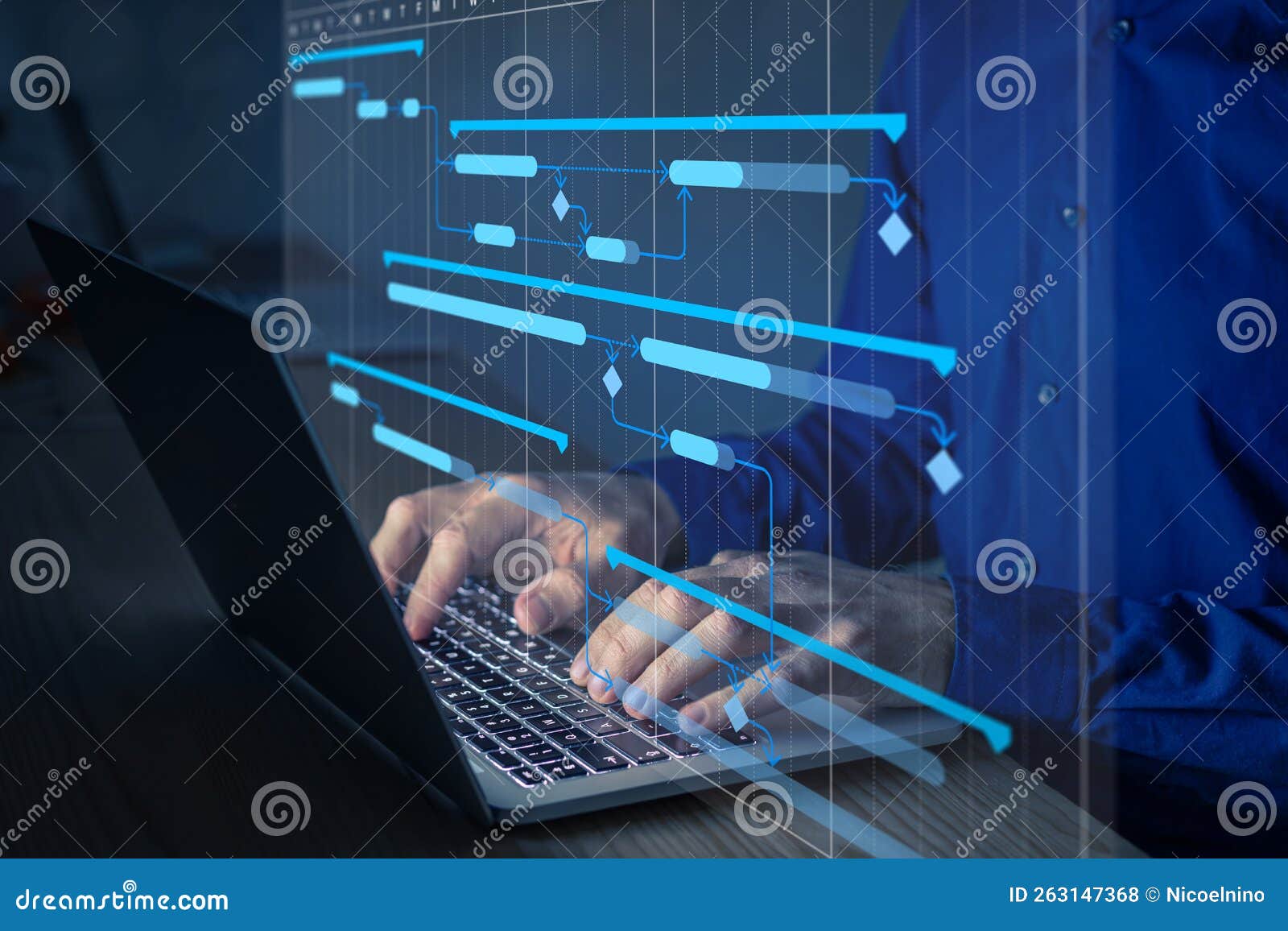Project Manager Working with Gantt Chart Schedule To Plan Tasks and ... Project Manager Working with Gantt Chart Schedule To Plan Tasks and ...