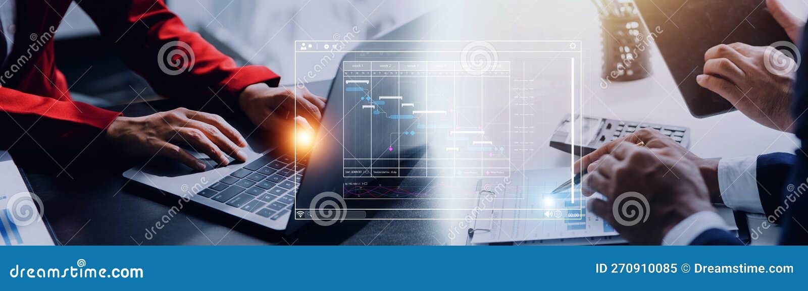 Project Manager Working with Gantt Chart Schedule To Plan Tasks and ...