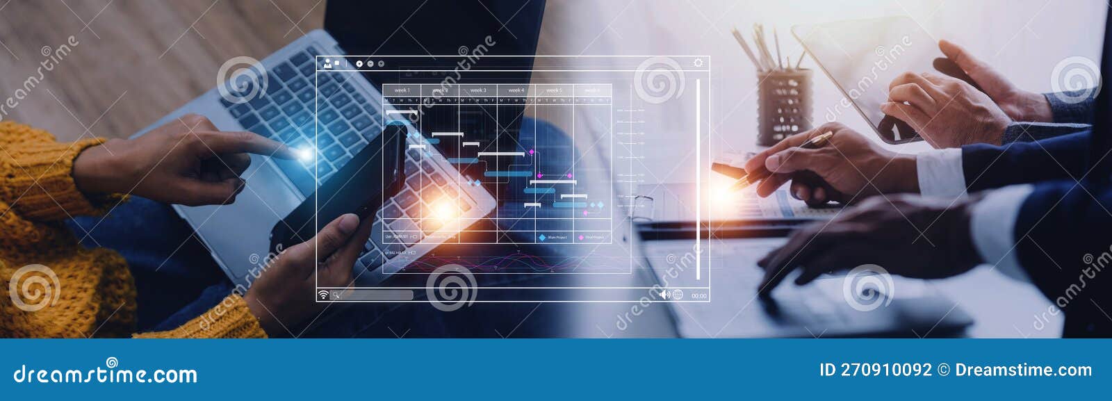 Project Manager Working with Gantt Chart Schedule To Plan Tasks and ...