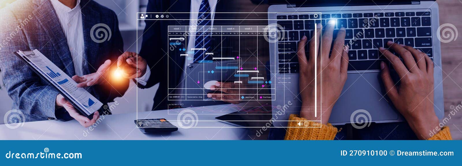 Project Manager Working with Gantt Chart Schedule To Plan Tasks and ...