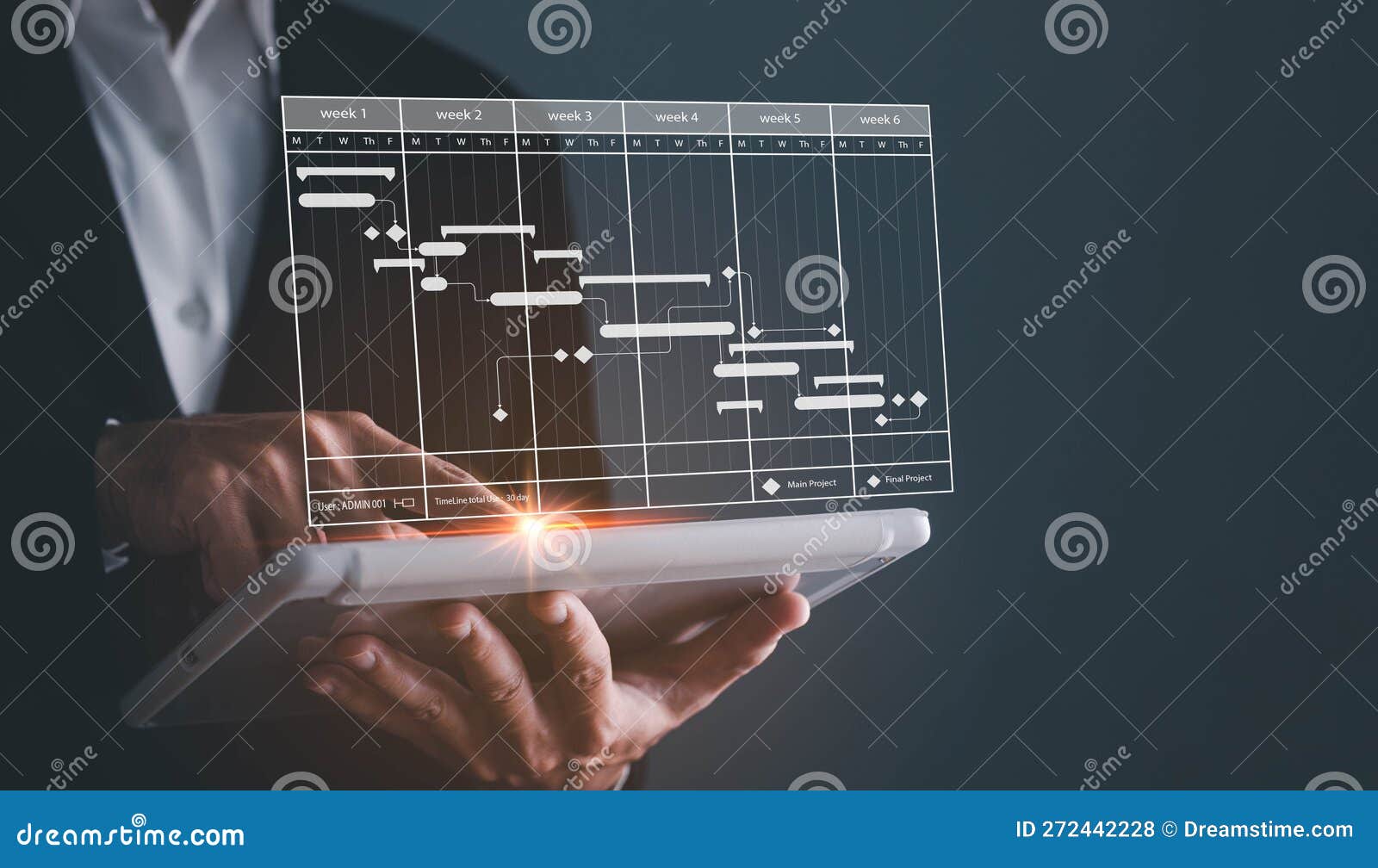 Project Manager Working with Gantt Chart Schedule To Plan Tasks and ...