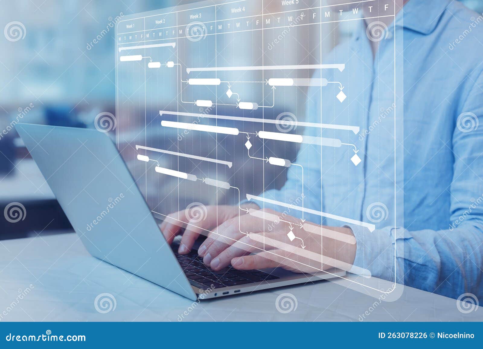 Project Manager Working with Gantt Chart Schedule To Plan Tasks and ... Project Manager Working with Gantt Chart Schedule To Plan Tasks and ...