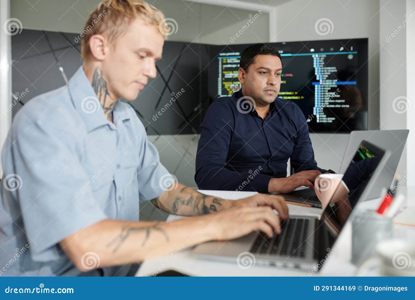 Project Manager Working on Laptop Stock Image - Image of connection ...