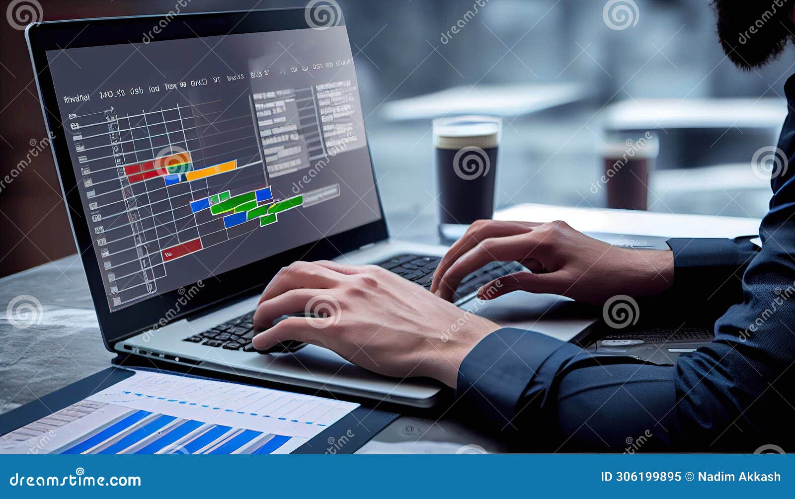 Project Manager Working on Laptop and Updating Tasks and Milesto Stock ...