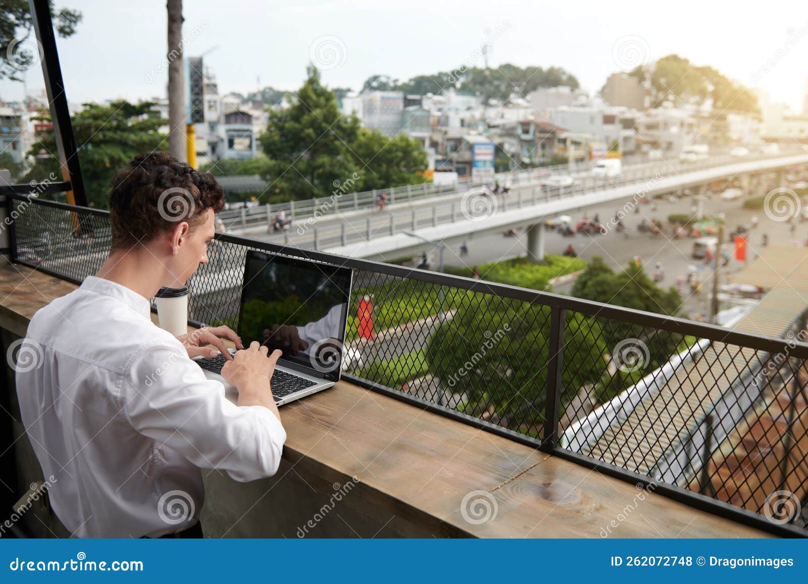 Project Manager Working on Laptop Stock Photo - Image of cheerful, city ...