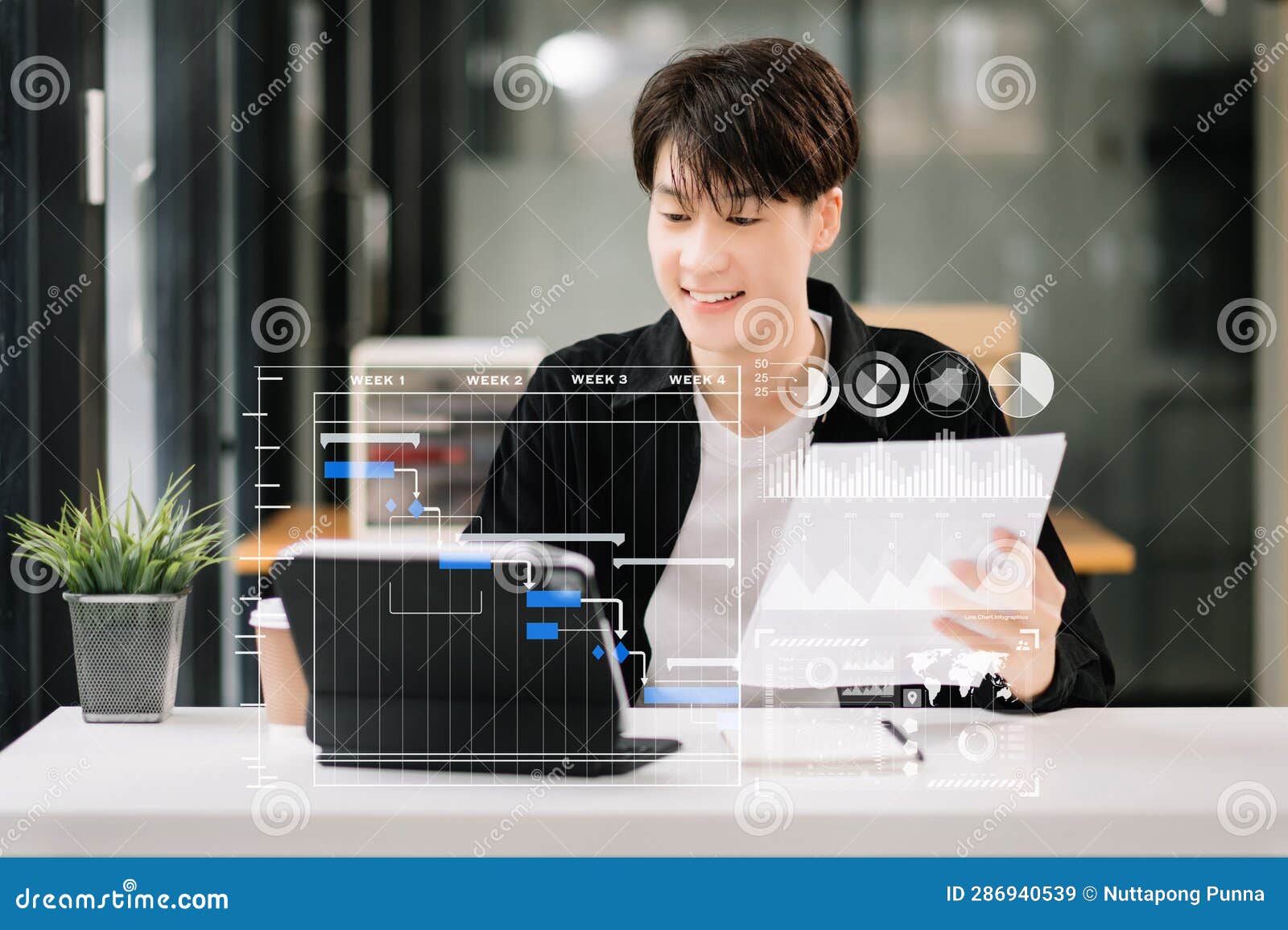 3d Progress Bar On Gantt Chart Desk Royalty-Free Illustration ...