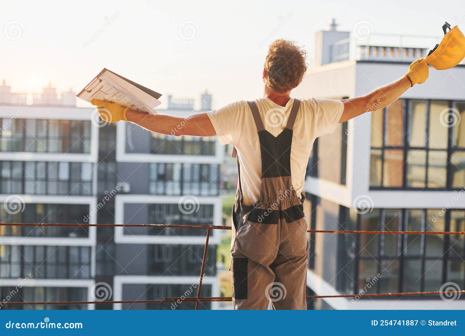 Project Manager. Young Man Working in Uniform at Construction at ...