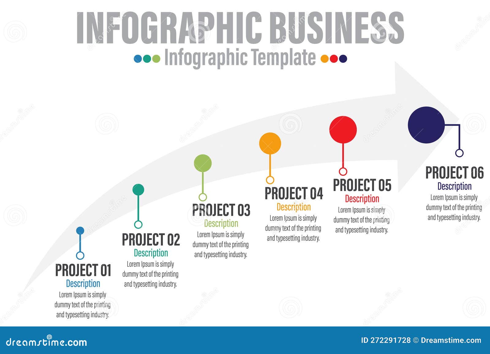 6 Project Modern Timeline Diagram with Progress Circle, Presentation ...