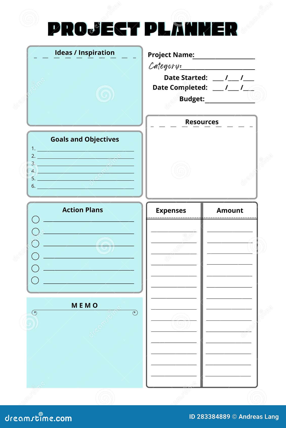 Project Planner A4 (2480 Ã— 3508 Px Stock Illustration - Illustration ...
