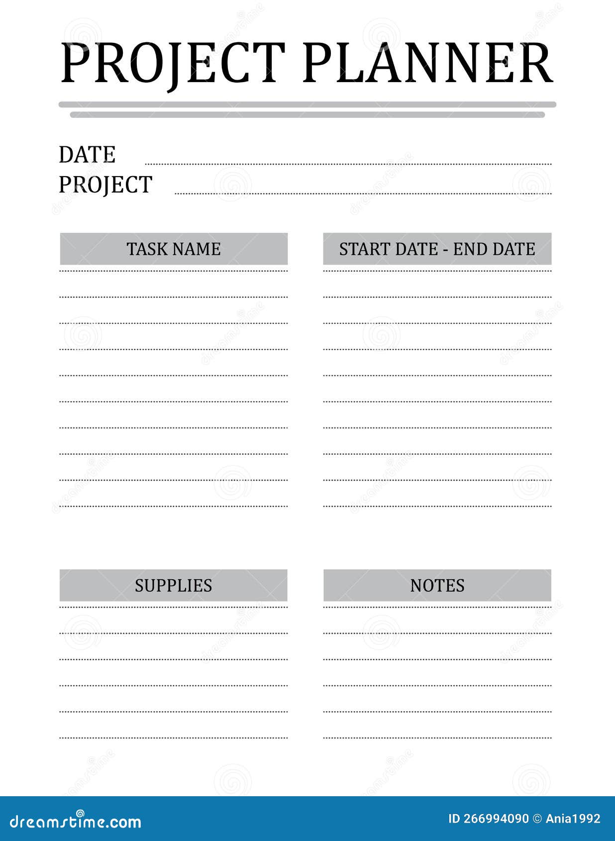 Project Planner Template. a Concise Design for a Business Notepad Page ...