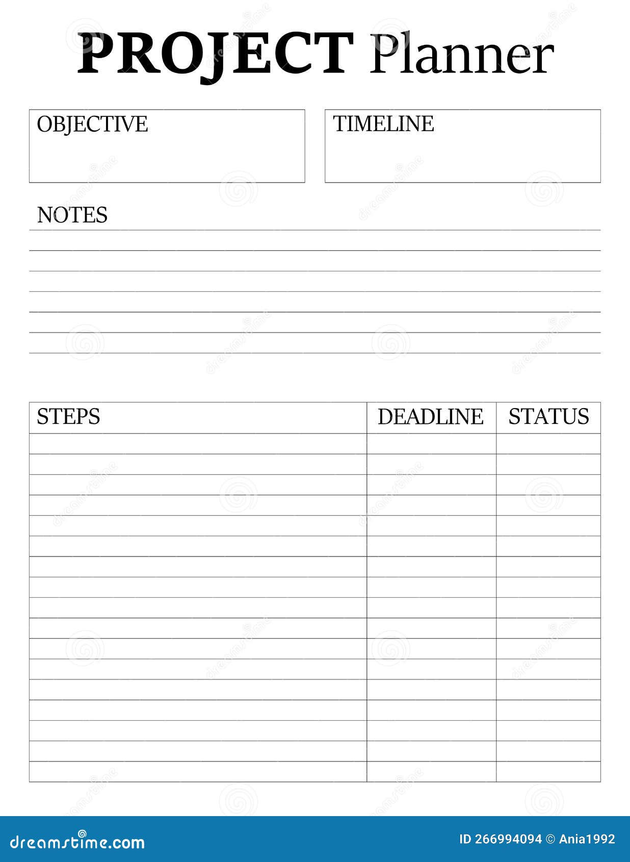 Project Planner Template. a Concise Design for a Business Notepad Page ...