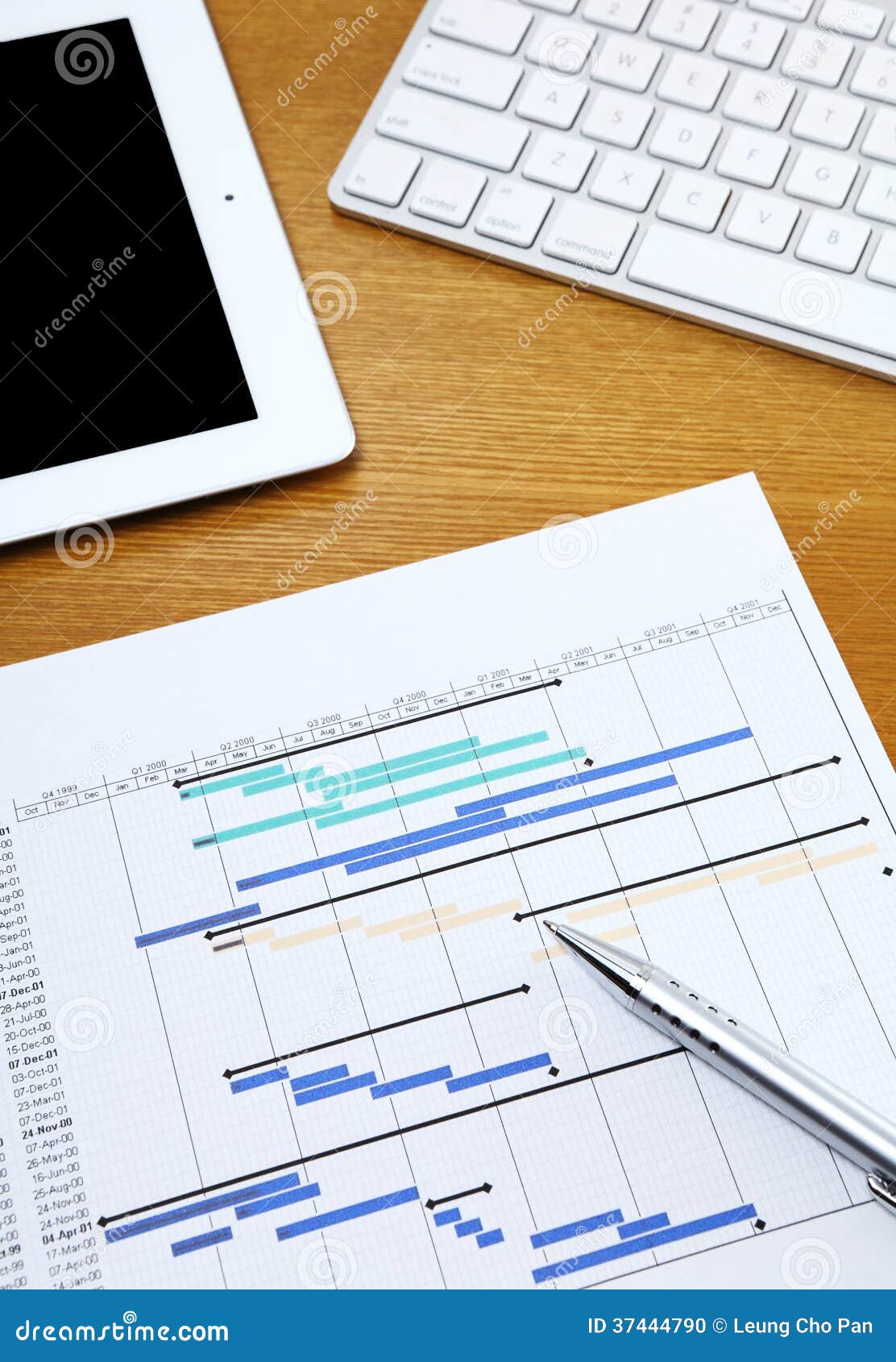 Project Planning Gantt Chart with Tablet and Computer Keyboard Stock ...