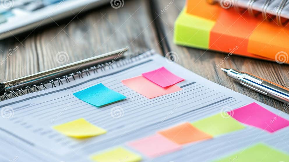 Project Planning with Sticky Notes and Charts Stock Illustration ...
