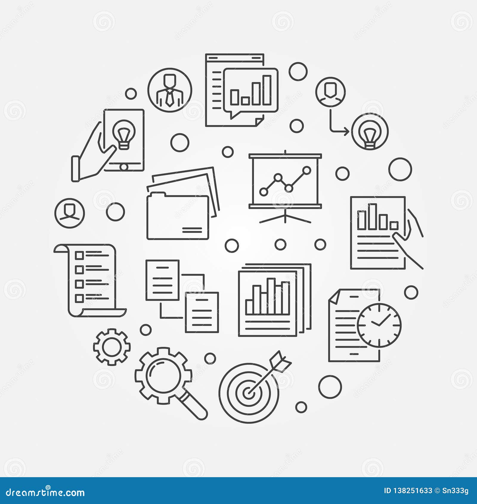 Project Planning Vector Round Illustration in Thin Line Style Stock ...