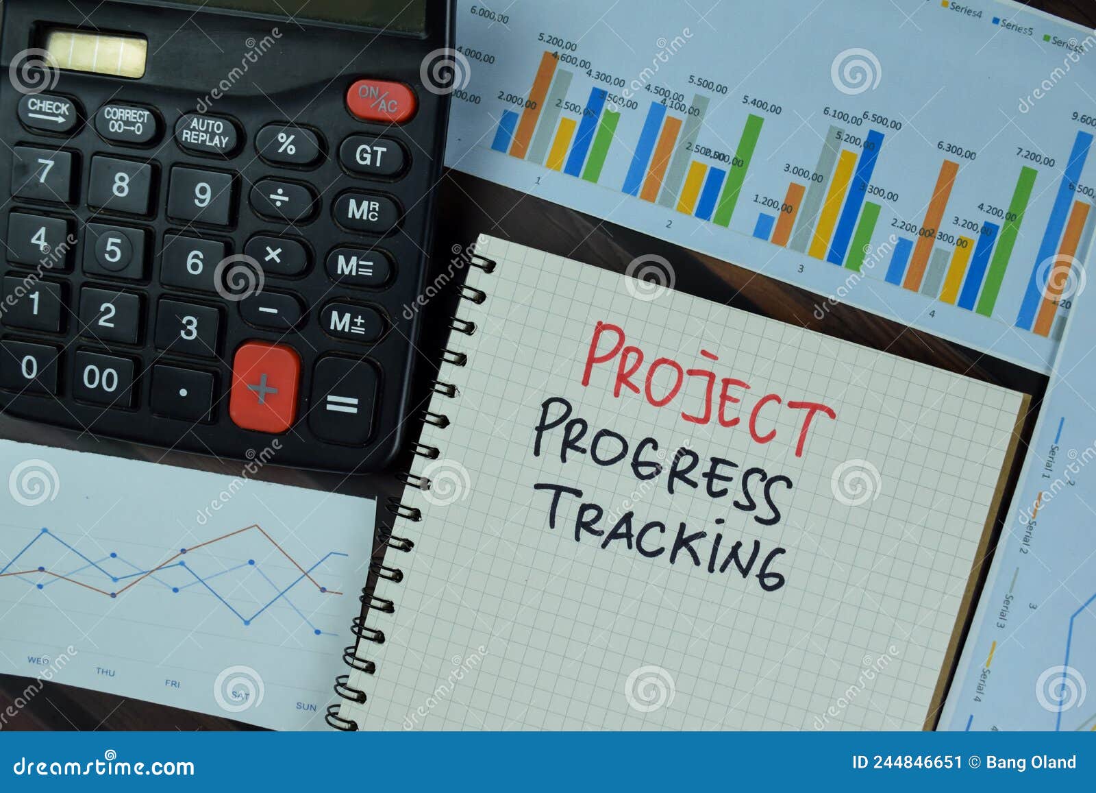 Project Progress Tracking Write on a Book Isolated on Wooden Table ...