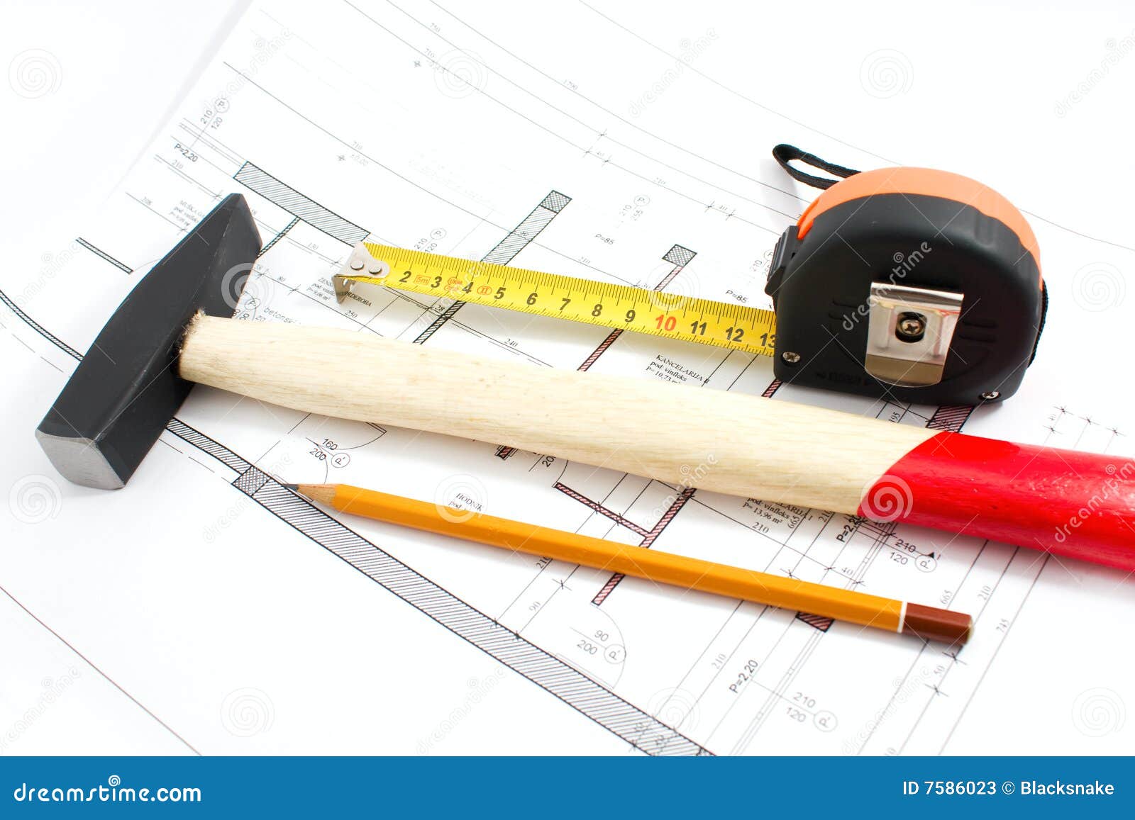 Project Ruler Hammer and Pencil Stock Image - Image of geometry ...