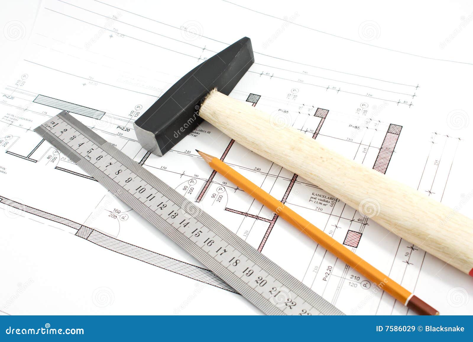 Project Ruler Hammer Pencil Stock Image - Image of building, contractor ...