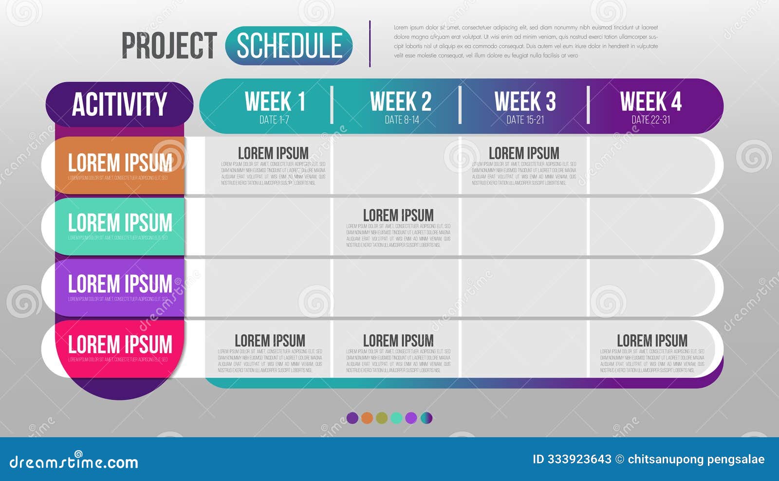 Project Schedule Activity Event Chart daily and Weekly Timetable ...