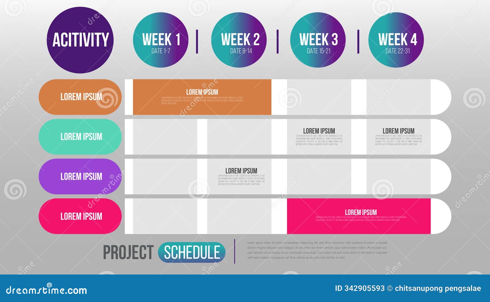 Project Schedule Activity Event Chart daily and Weekly Timetable ...