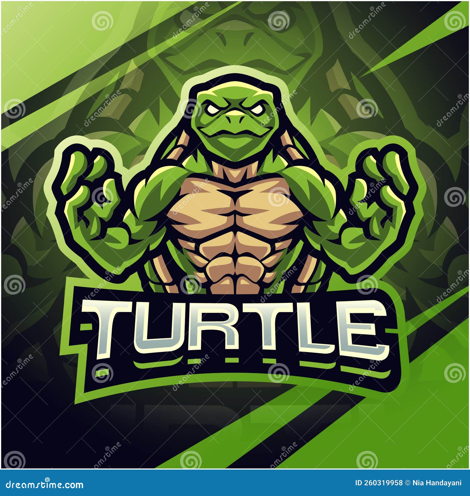 Turtle Fighter Esport Mascot Logo Design Stock Vector - Illustration of ...