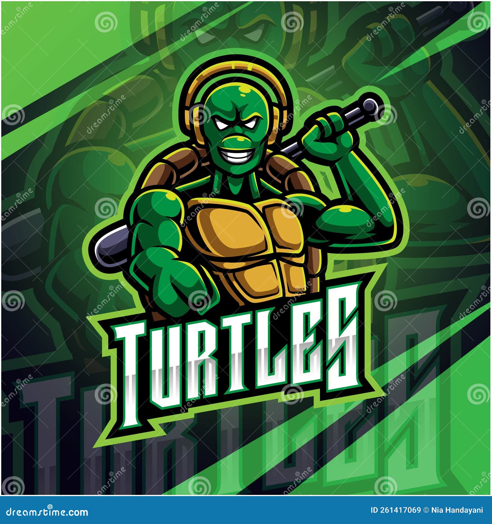 Turtle Baseball Esport Mascot Logo Design Stock Vector - Illustration ...