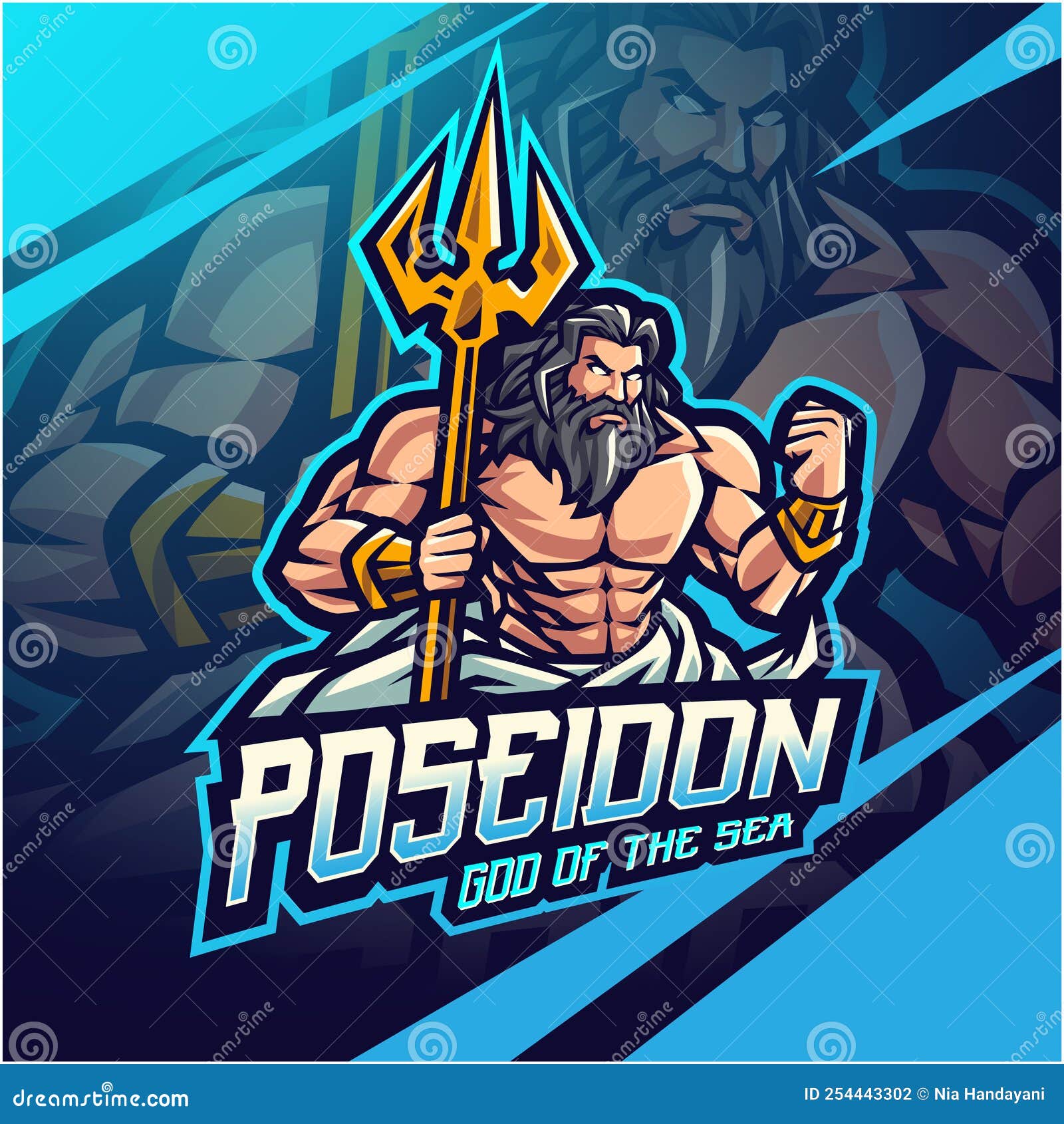 Poseidon Esport Mascot Logo Design with Trident Weapon Stock Vector ...