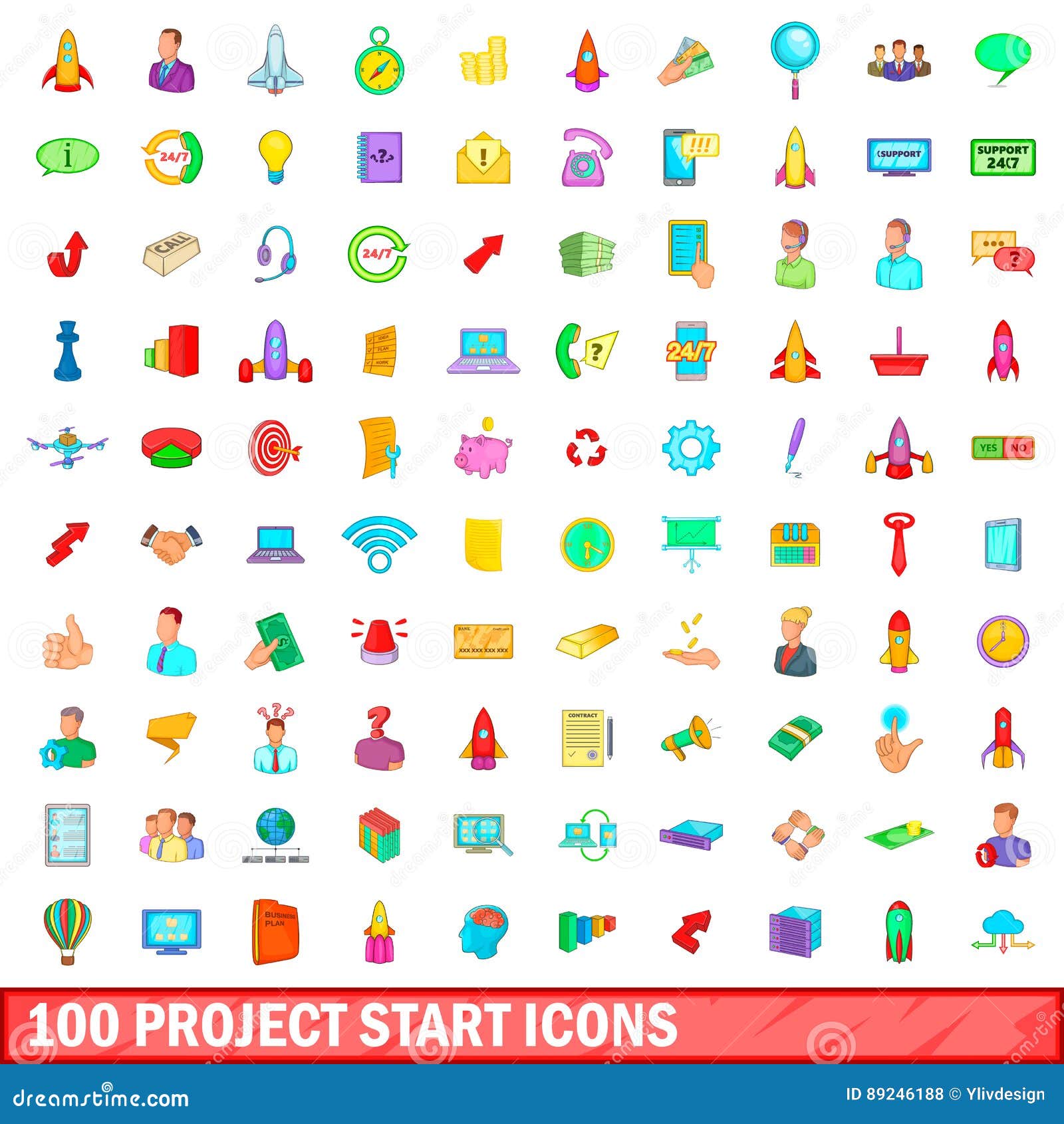 100 Project Start Icons Set, Cartoon Style Stock Vector - Illustration ...