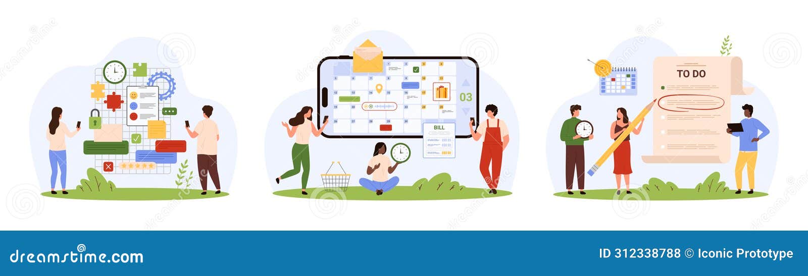 Project and Task Planning Process Set, Tiny People Plan daily Schedule ...