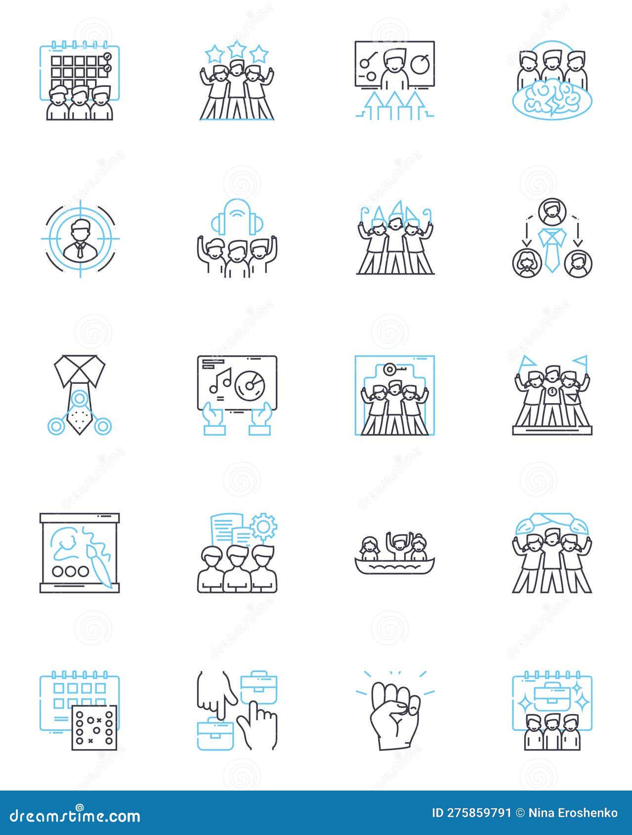 Project Team Linear Icons Set. Collaboration, Coordination, Communication, Leadership ...