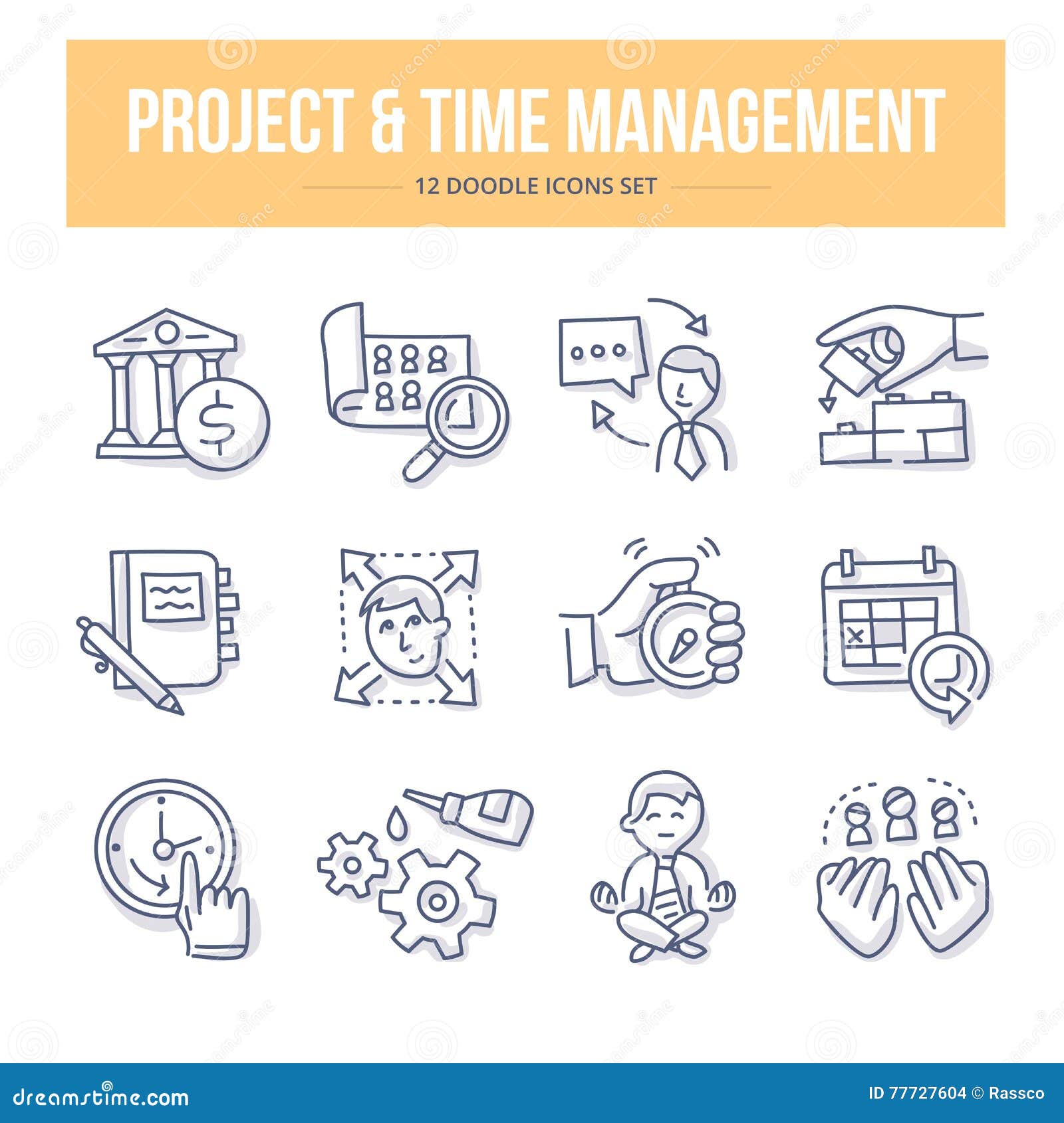 Project & Time Management Doodle Icons Stock Vector - Illustration of ...