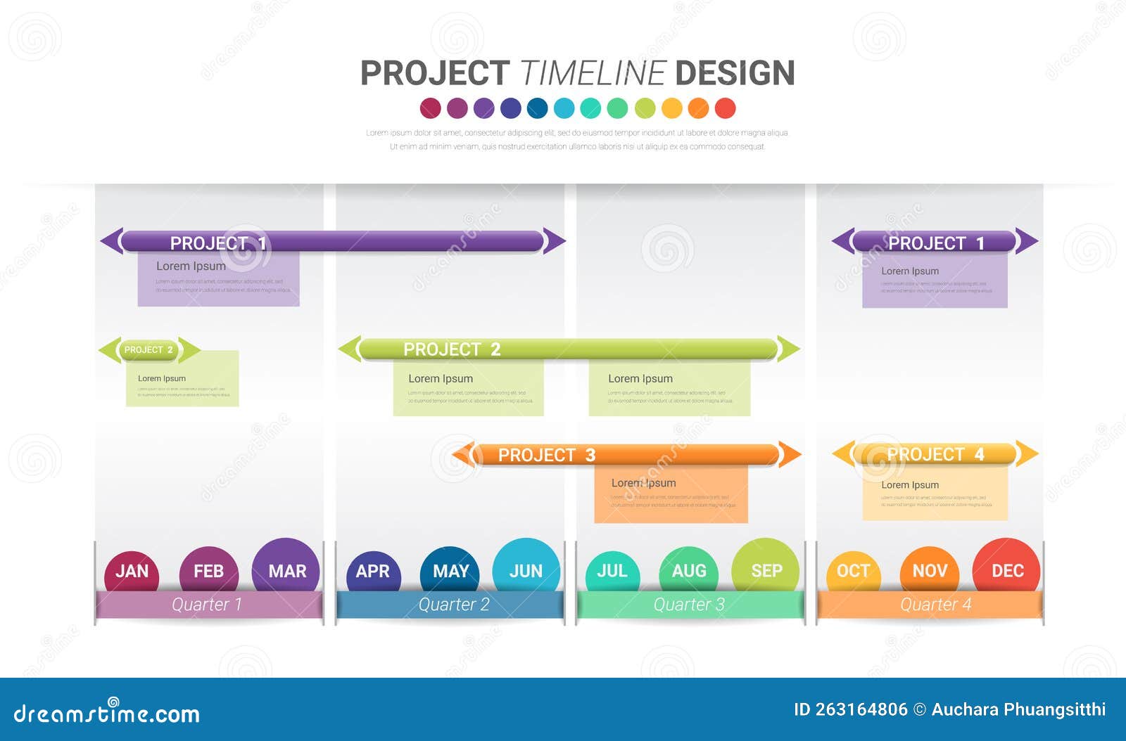 Project Timeline Graph for 12 Months, 1 Year, All Month Planner Design ...