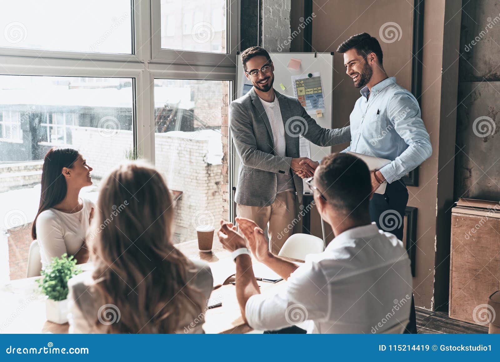 Project Well Done. Group of Business People Clapping and Smilin Stock ...