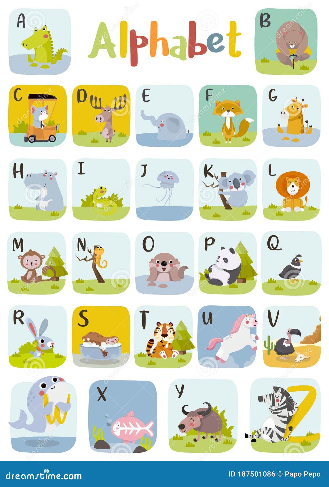 Animal Alphabet Graphic a To Z. Cute Vector Zoo Alphabet with Animals ...