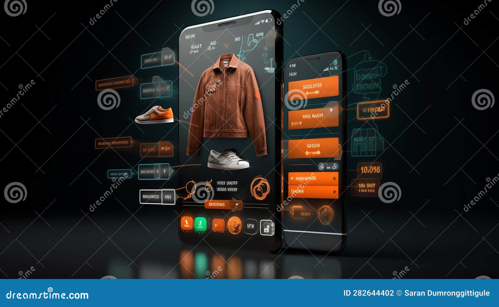 Projection of Digital Shopping Interface from Smartphone Against Dark ...