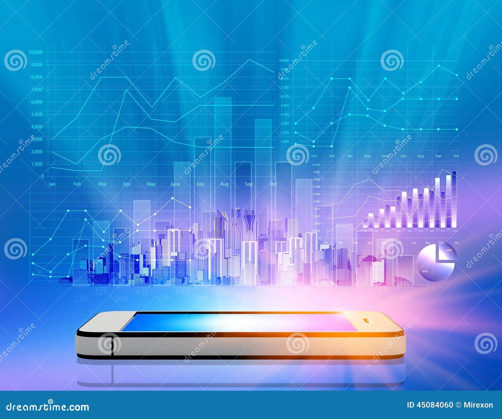 Projection Graphs and the City with Phone S Screen Stock Illustration ...