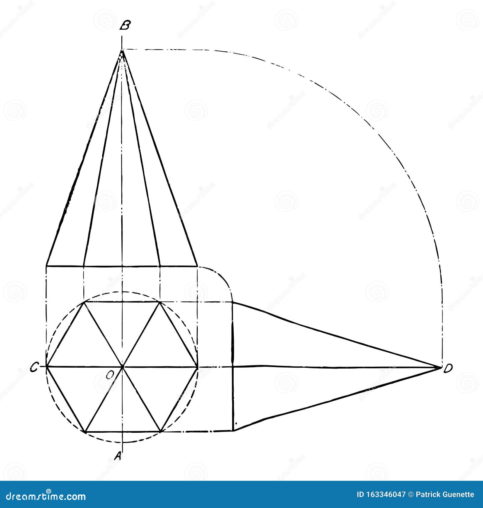 Projection of Hexagonal Pyramid Vintage Illustration Stock Vector ...
