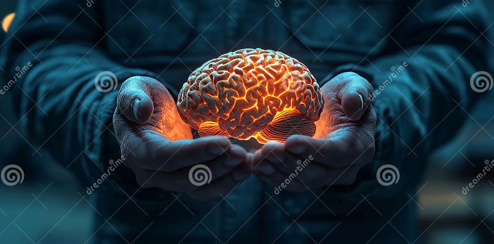 The Projection of the Human Brain is Held by the Doctor Stock Photo ...