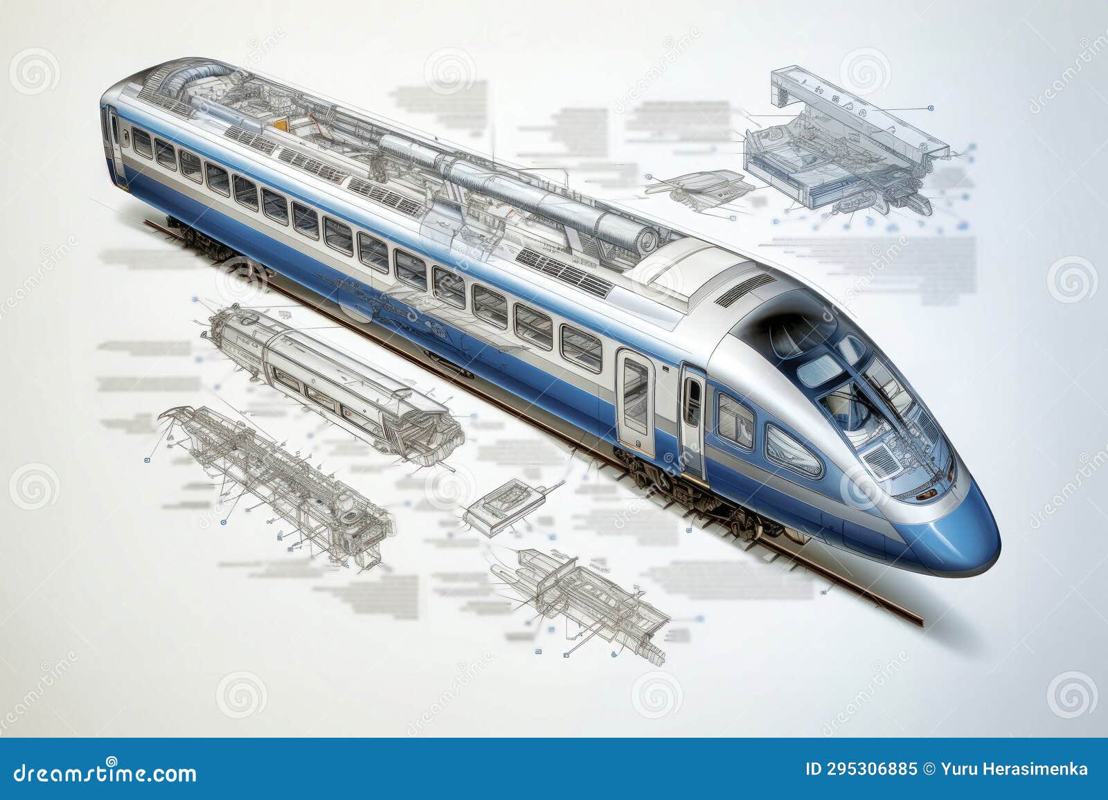 Projection of a Modern Train or Electric Locomotive. 3D Graphic ...