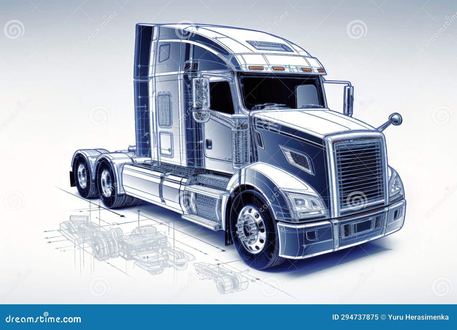Projection of a Modern Truck or Truck. 3D Graphic Visualization Shows ...