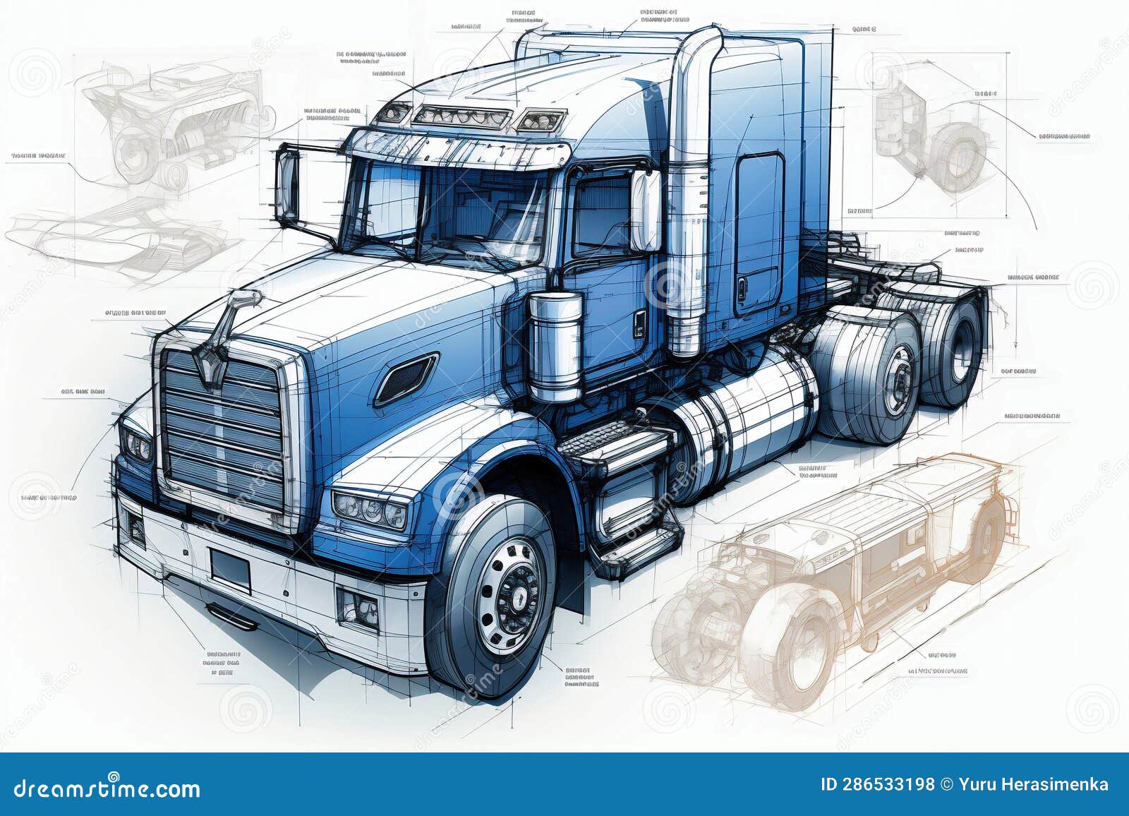 Projection of a Modern Truck or Truck. 3D Graphic Visualization Shows ...